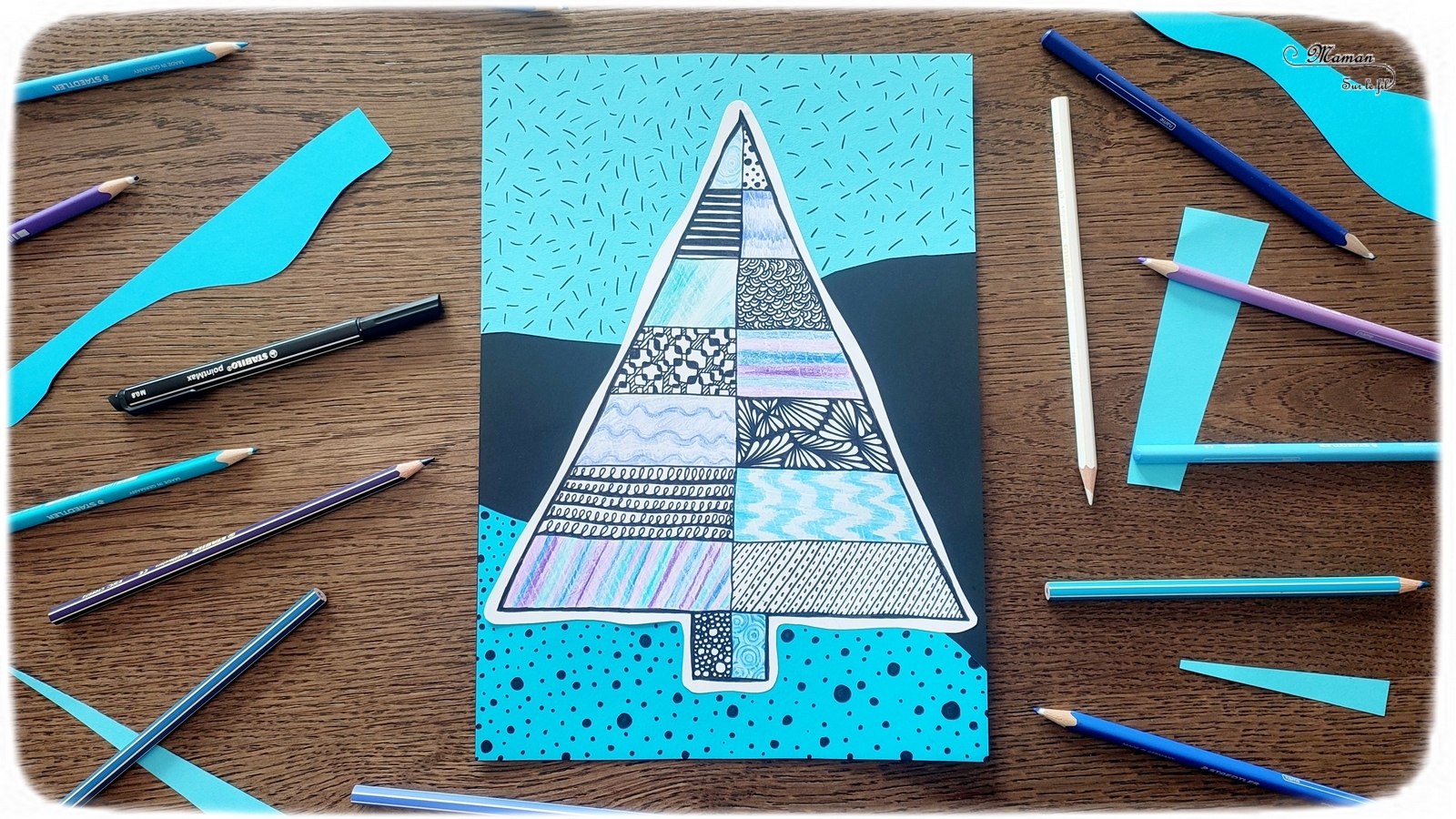 Sapin graphique aux couleurs hivernales {Activité} - Maman Sur Le Fil