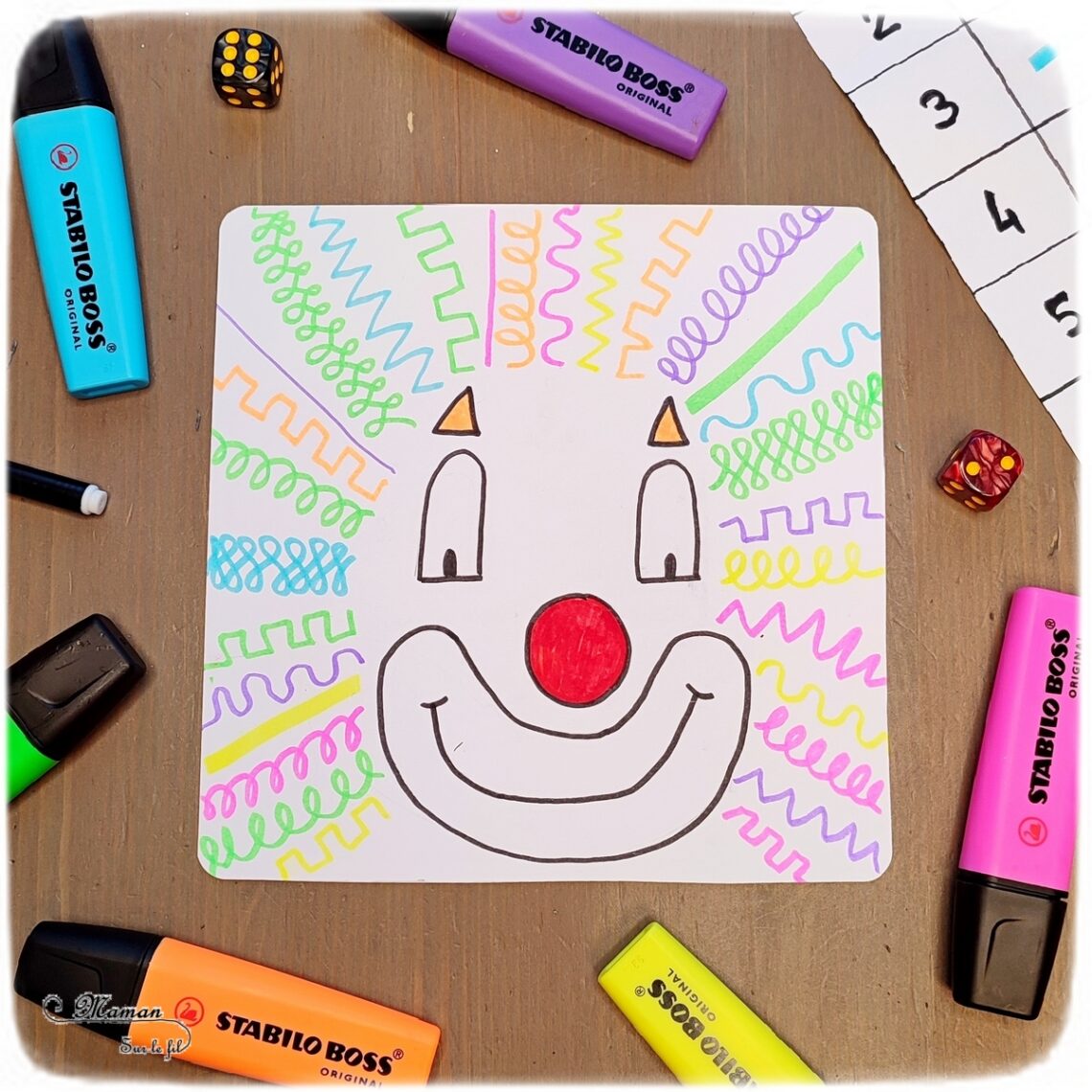 Clown en graphismes aux dés {Activité} - Maman Sur Le Fil