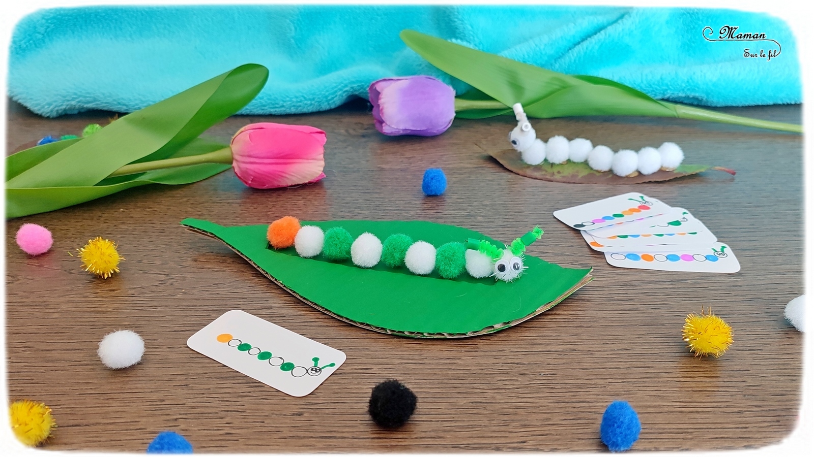 Chenille en pompons - Reproduction de modèles {Activité} - Maman Sur Le Fil