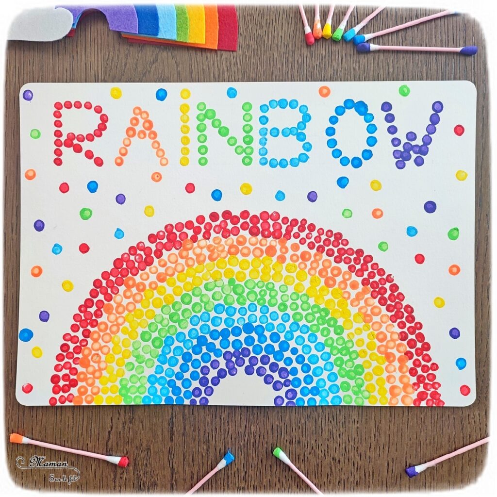 Arc-en-ciel avec des cotons-tiges {Activité} - Maman Sur Le Fil