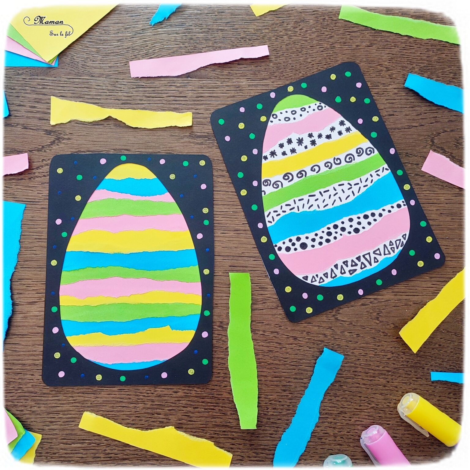 Oeufs de Pâques en papier déchiré et graphismes {Activité} - Maman Sur ...