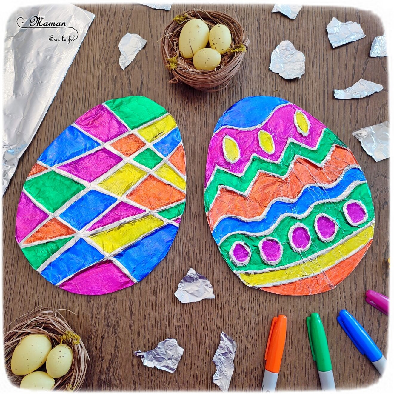 Oeufs de Pâques en papier aluminium et carton {Activité} - Maman Sur Le Fil