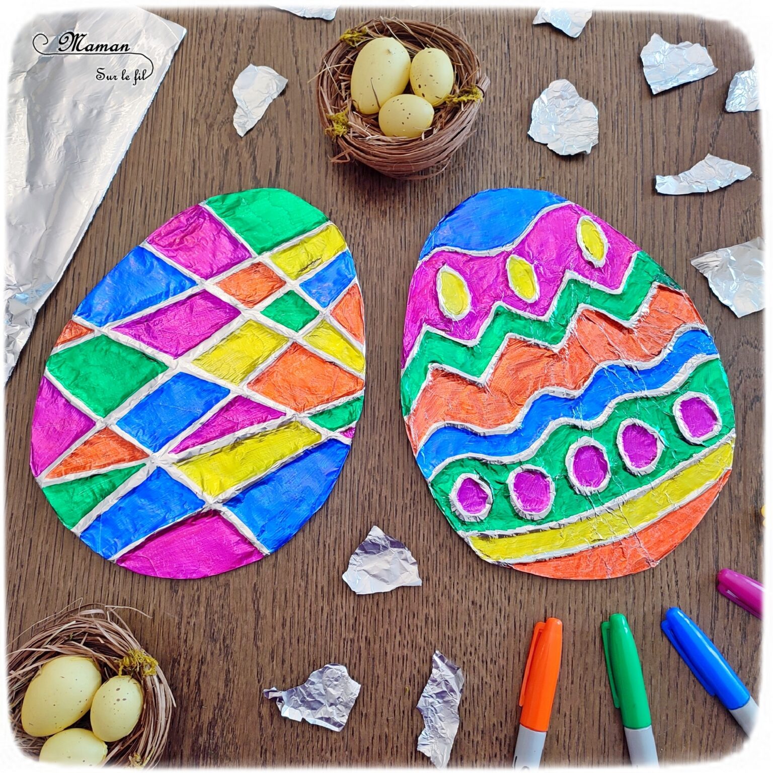 Oeufs de Pâques en papier aluminium et carton {Activité} - Maman Sur Le Fil