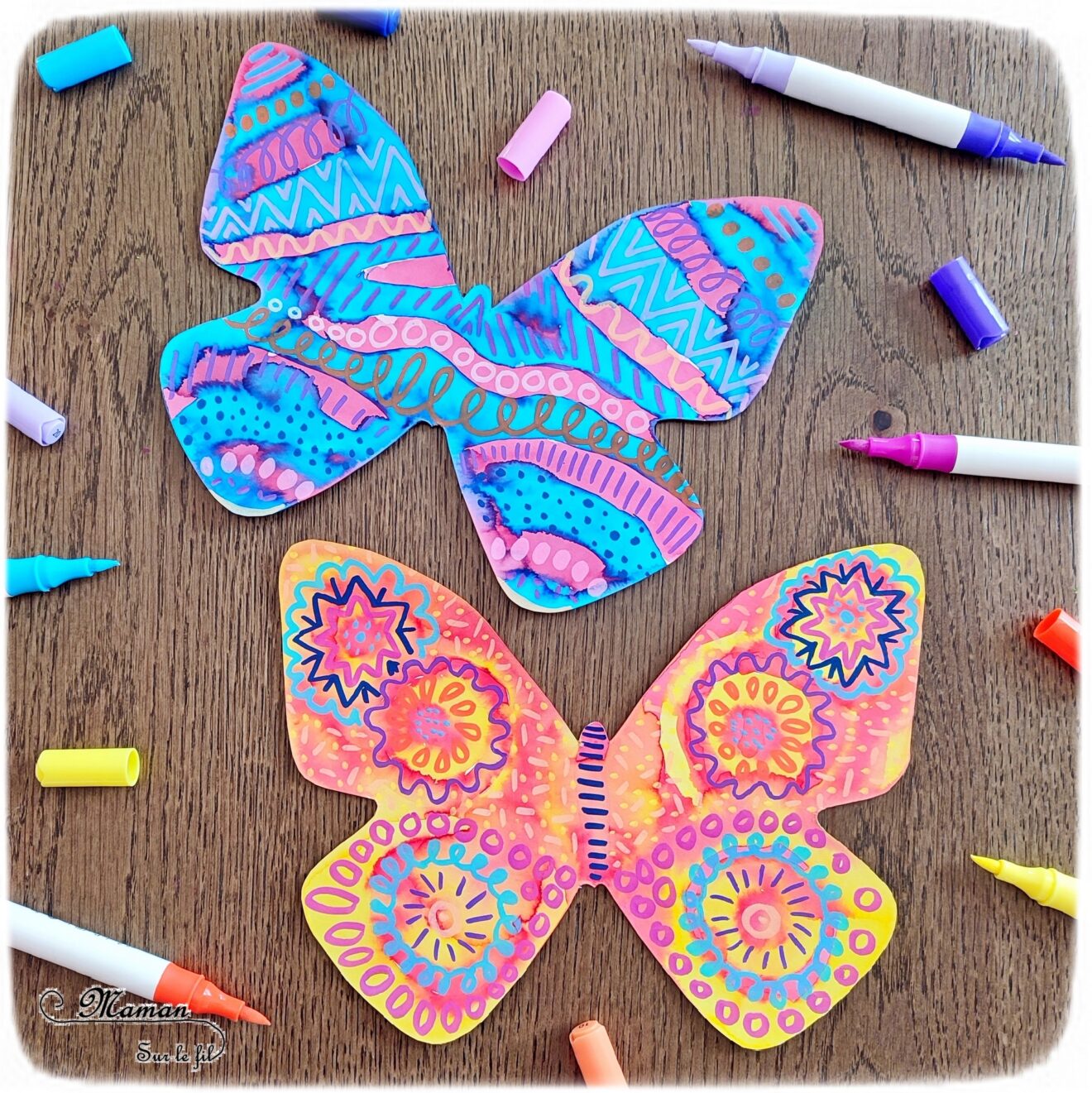 Papillons multicolores Encre et Graphismes {Activité} - Maman Sur Le Fil