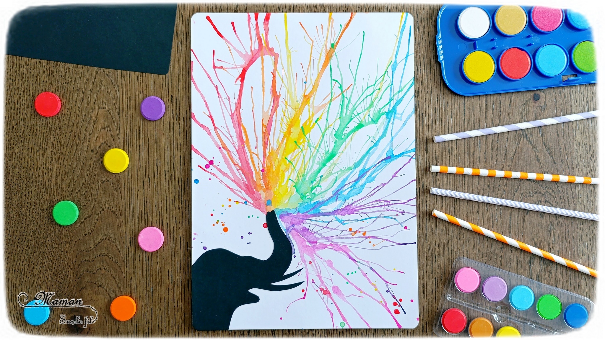 Eléphant et peinture soufflée Arc-en-ciel {Activité} - Maman Sur Le Fil