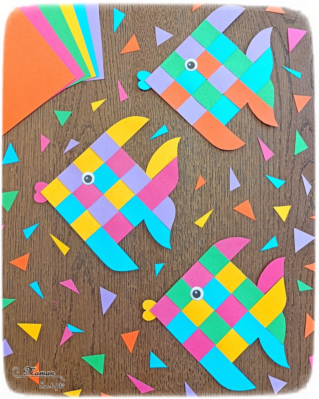 Poissons Damier en bandes de papier {Activité} - Maman Sur Le Fil